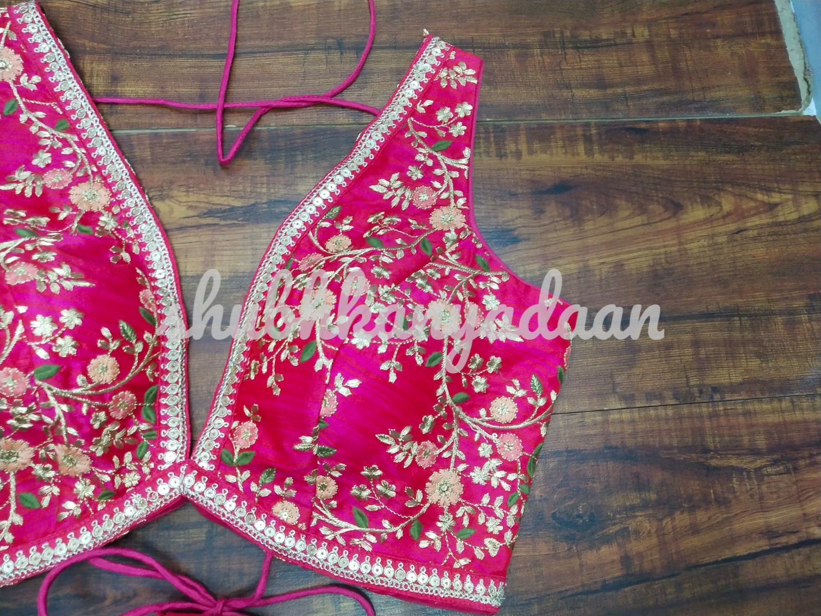 Pink Sabyasachi Deep V Cut Embroidery Readymade Stitched Blouse ...