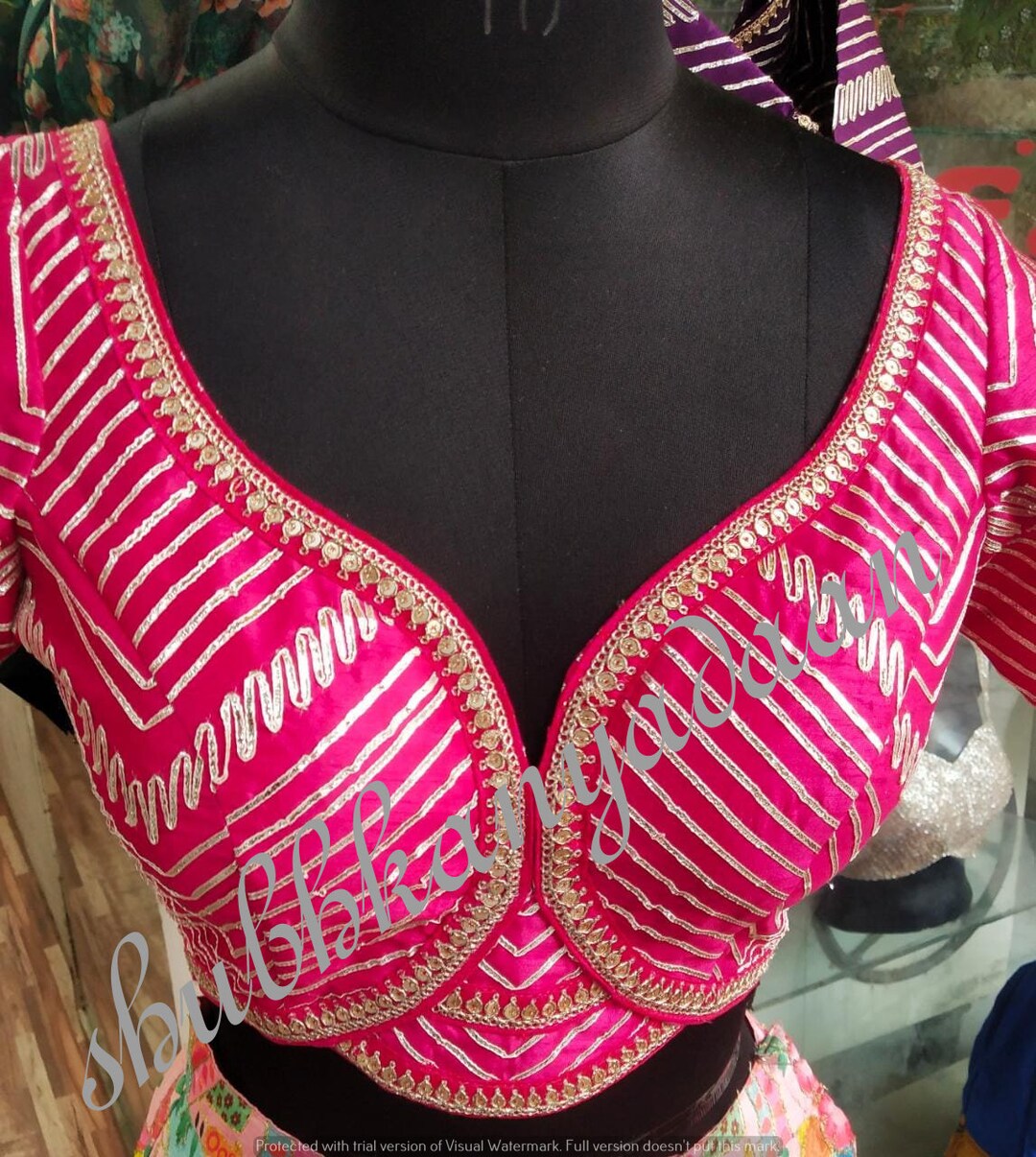 Pink Sabyasachi Deep V Cut Blouse Designer Embroidered Beautiful Saree ...