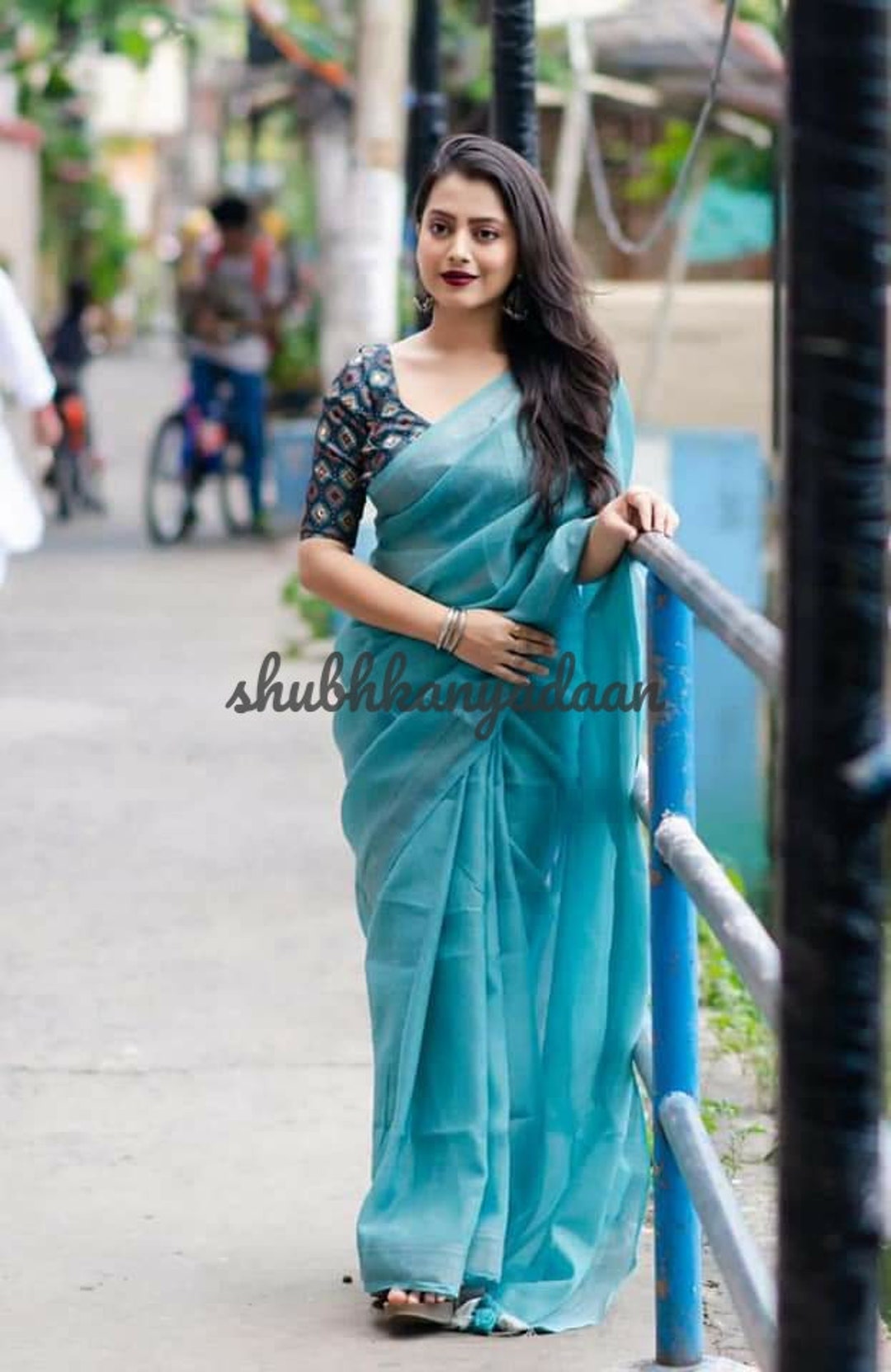 Bangoli Saree Durga Puja Special 100% Pure Linen Handloom Saree Wedding ...