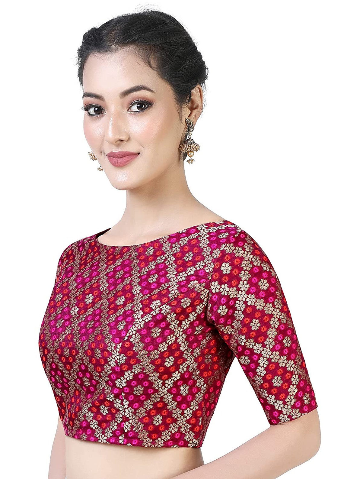 Wine Readymade Bandhani Brocade Designer Saree Blouse Weaving Pattern ...