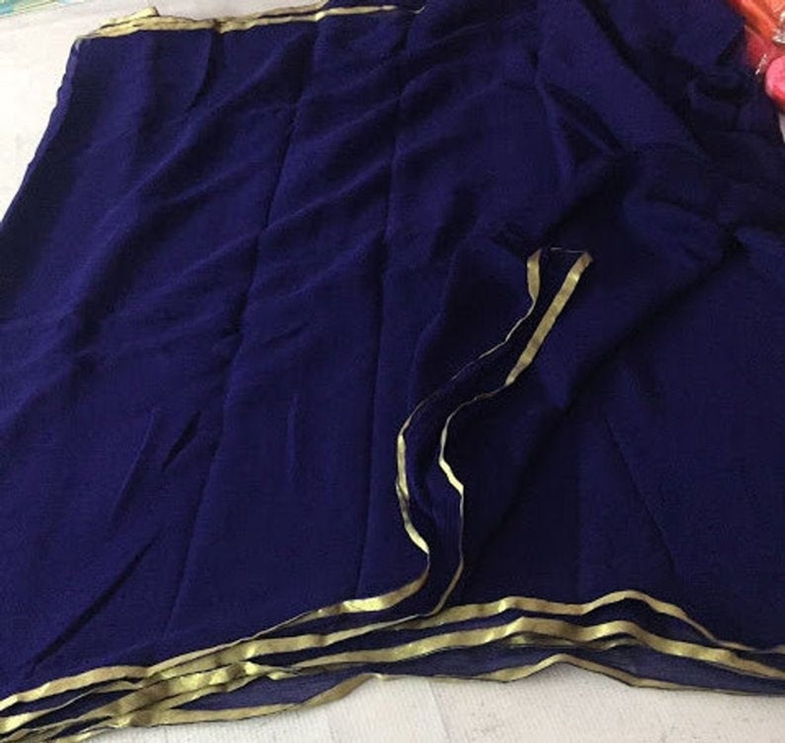 Plain Chiffon Saree With Golden Border Indian Wedding Wear - Etsy