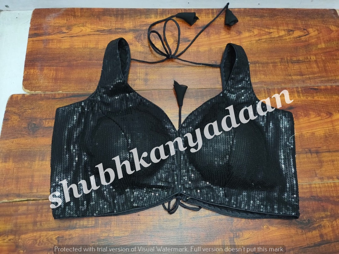Black Sabyasachi Deep V Cut Designer Sequins Beautiful Saree Blouse ...