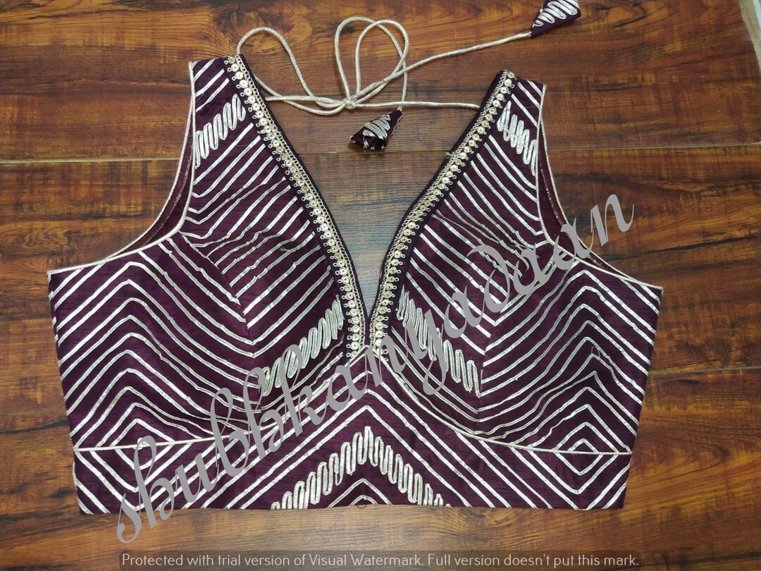 Wine Sabyasachi Deep V Cut Blouse Designer Embroidered Beautiful Saree ...