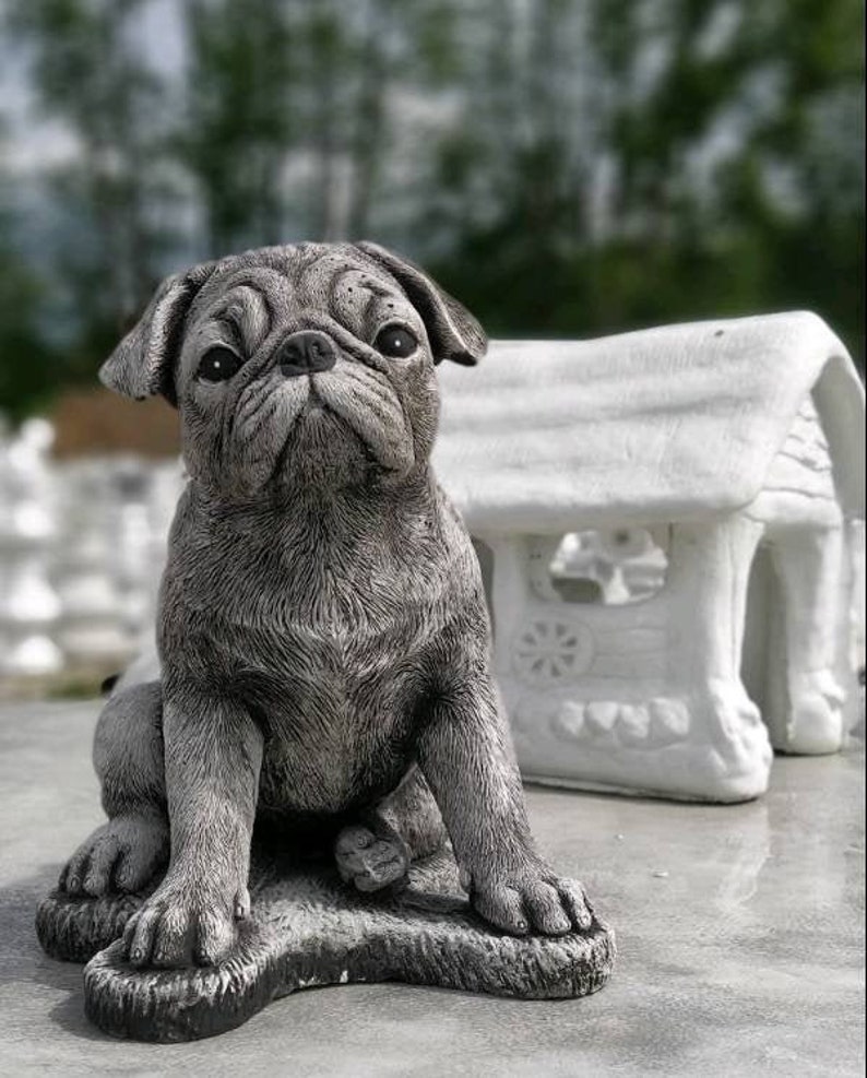Pug Statue Garden Sculpture Sitting Dog Figurine Outdoor | Etsy