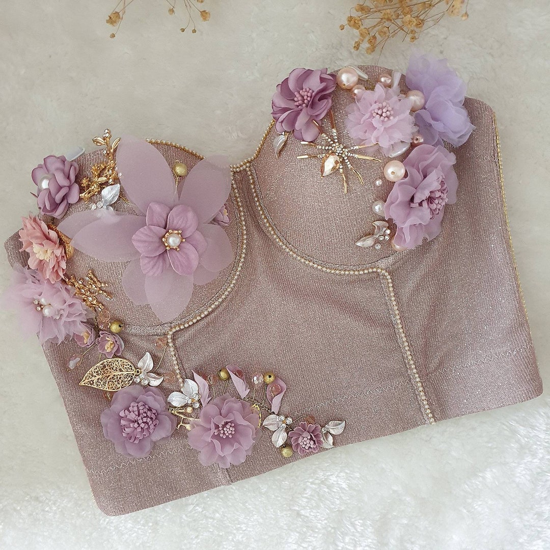 Glittery Pink Floral Corset, Handmade, Unique, One-of-a-kind, Limited ...
