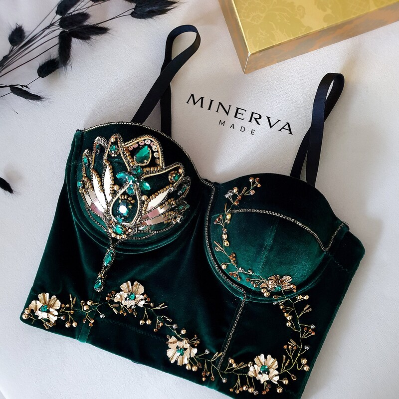 Green Velvet Bustier - Etsy