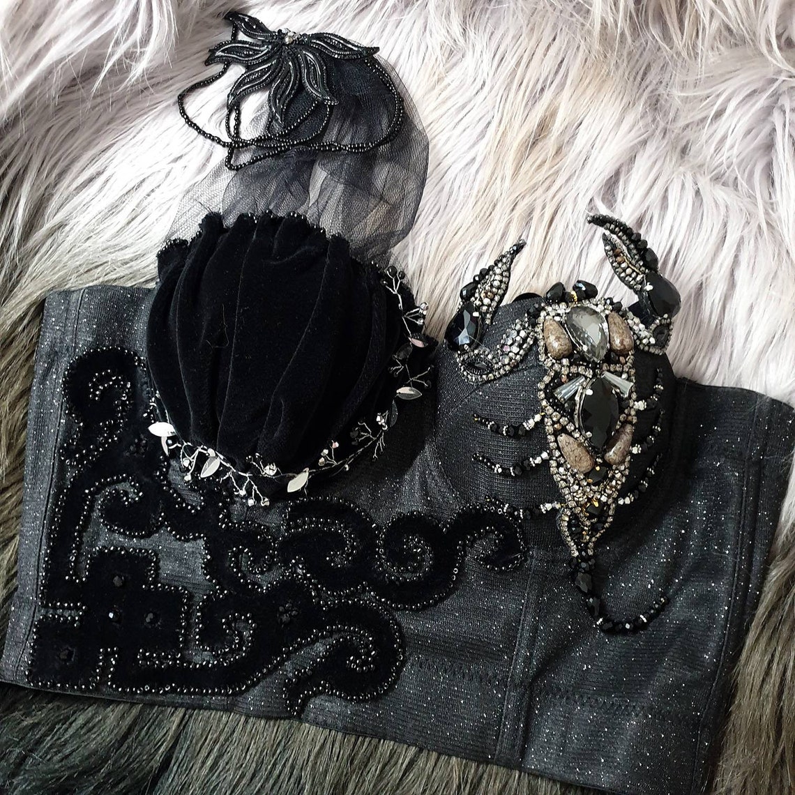 Black Handmade Push-up Gothic Glitter Corset, Unique, One of a Kind ...