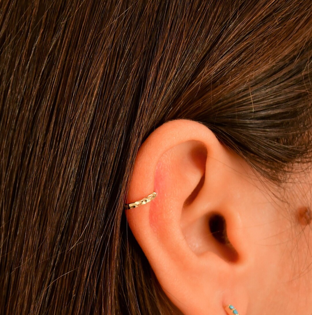 Single/pair 14K Solid Gold Tiny Double Face Helix 7mm Hoop Huggies ...