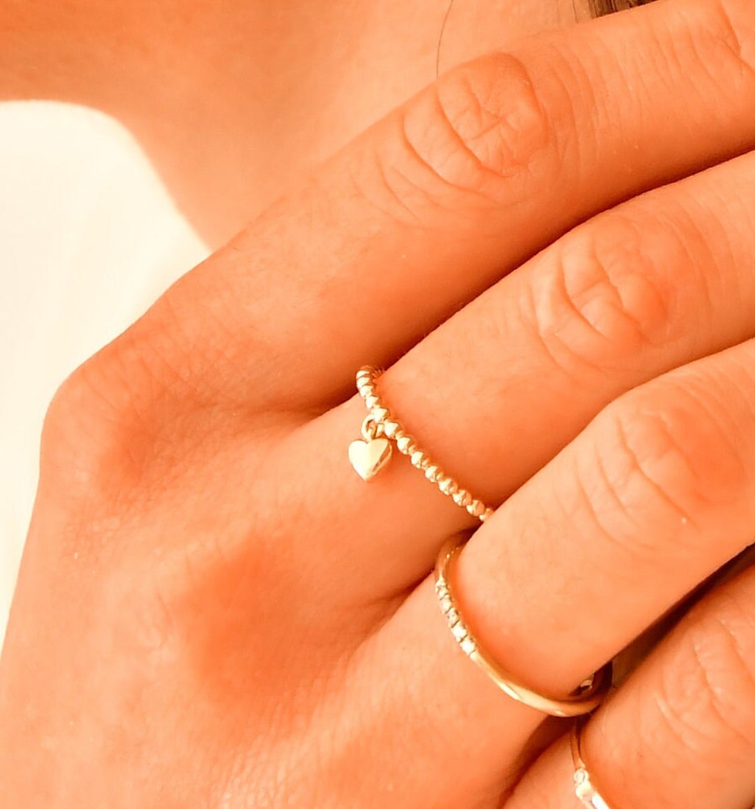 9K, 14K, 18K Solid Gold Aethalia Heart Drop Ring, Heart Drop Stackable ...