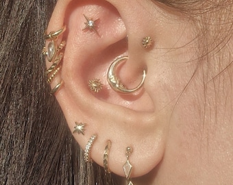 10mm 14K & 9K Solid Gold Moon Daith Ring, 16 Gauge / 1,2mm Daith Hoop ...