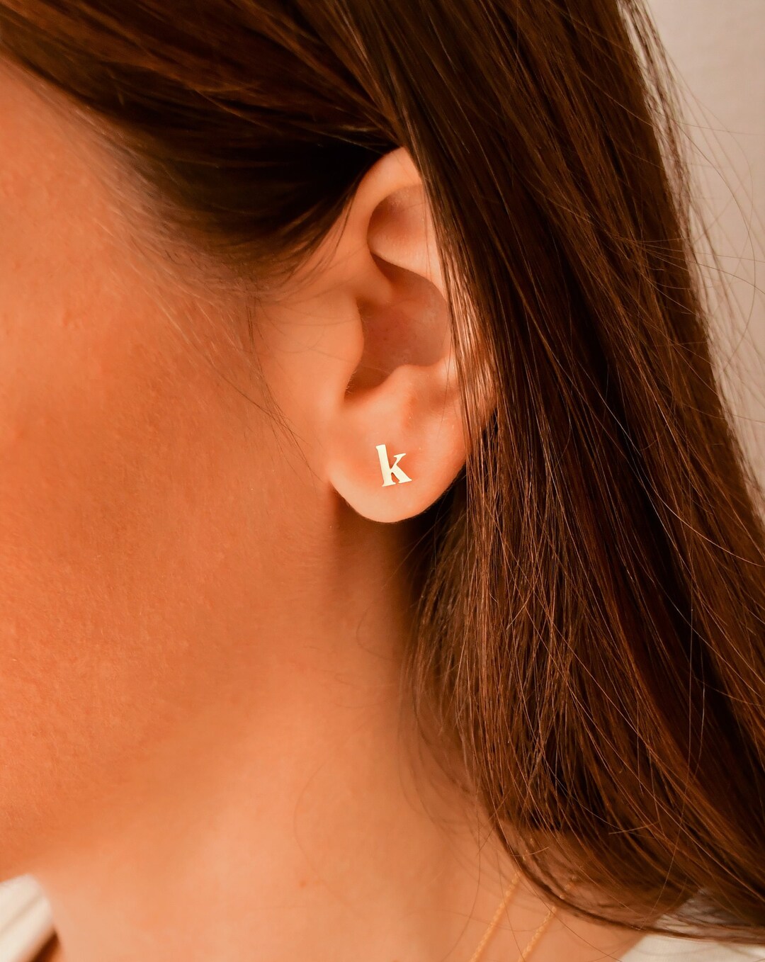 K14 Solid Gold Lοwer Case Letter Single Stud Earring, Alphabet Solid ...