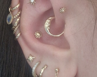 7mm 14K & 9K Solid Gold Moon Daith Ring, 18 Gauge / 1 Mm Daith Hoop ...