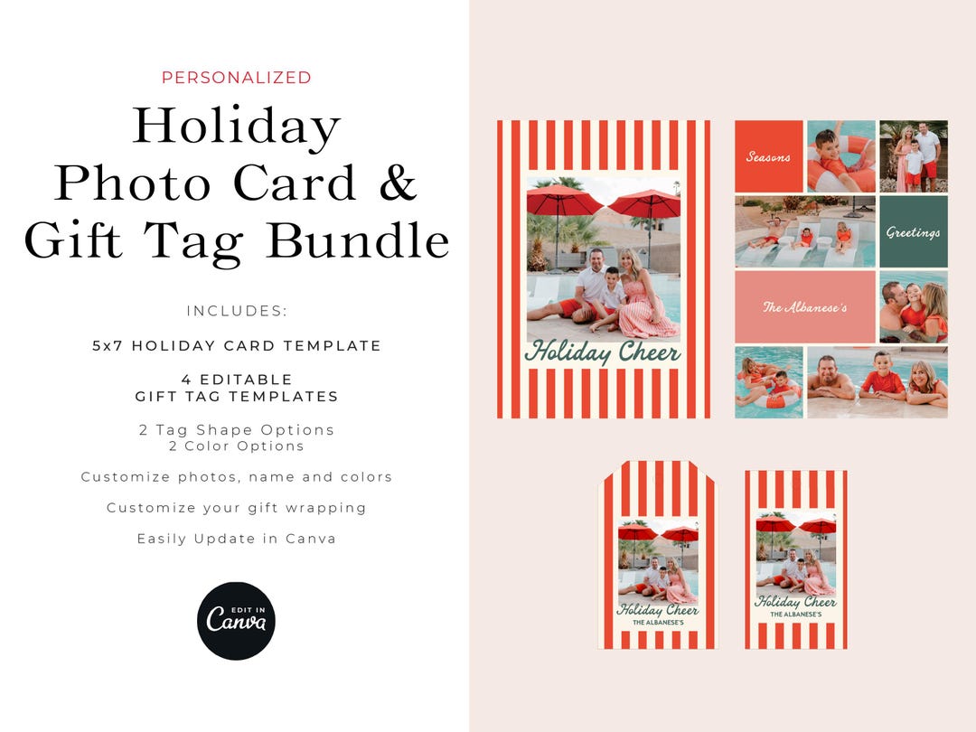 Editable Christmas Card Template | Photo Gift Tags (digital Download ...