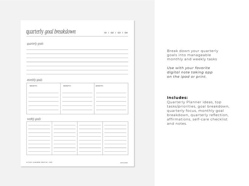Quarterly Planner | Quarterly Review | Undated Quarterly Planner ...