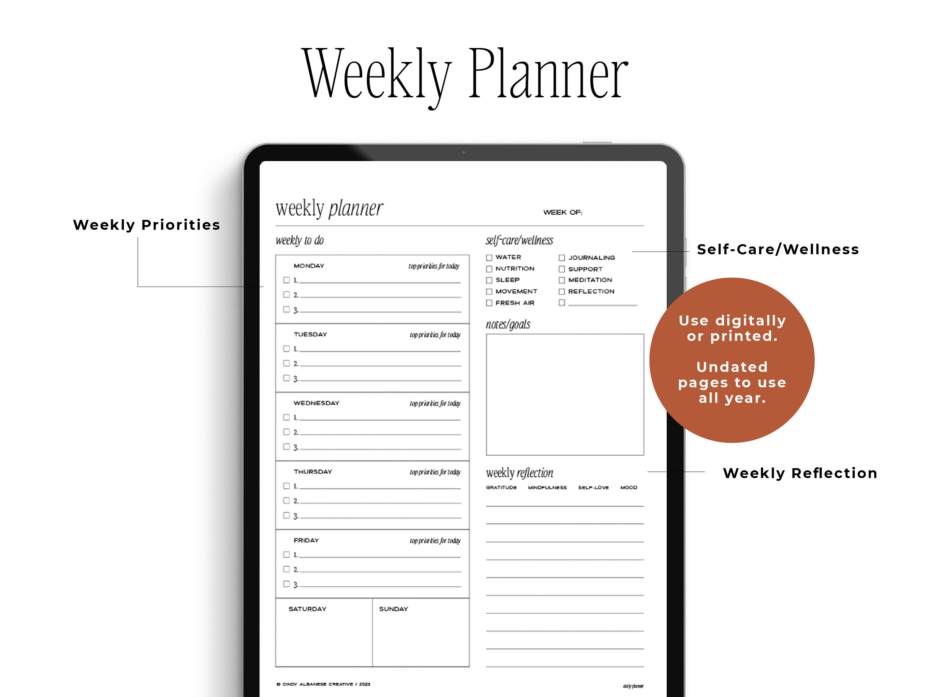 Weekly Planner, Weekly Digital Planner, Weekly Organizer, Weekly ...