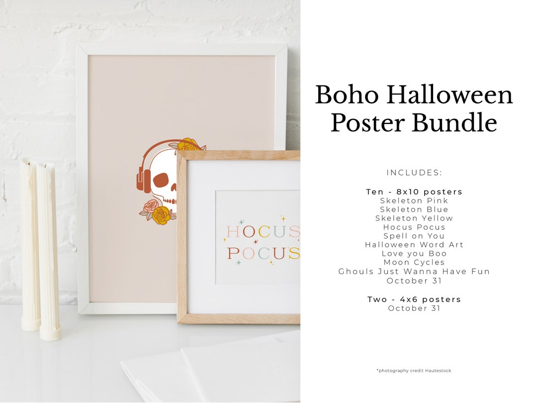 Boho Halloween Poster Designs Pink Halloween Decor Set of 12 Printables ...