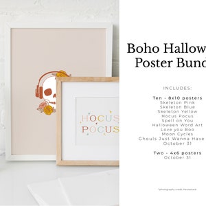 Boho Halloween Poster Designs Pink Halloween Decor Set of 12 Printables ...