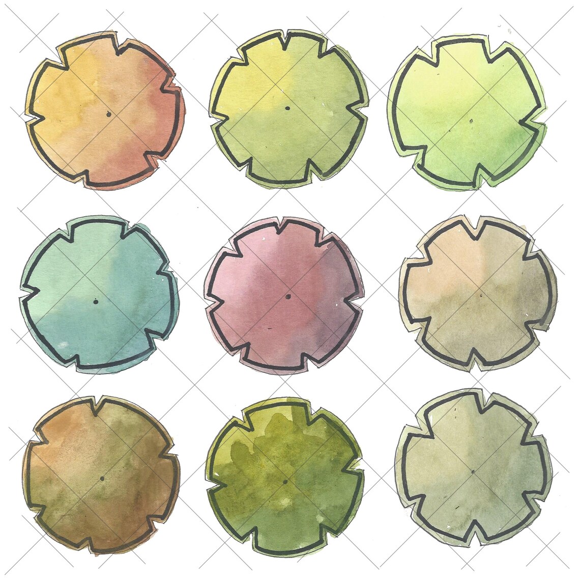 Landscape Graphics - Plan View Trees - Watercolor - Tree 015 - Etsy