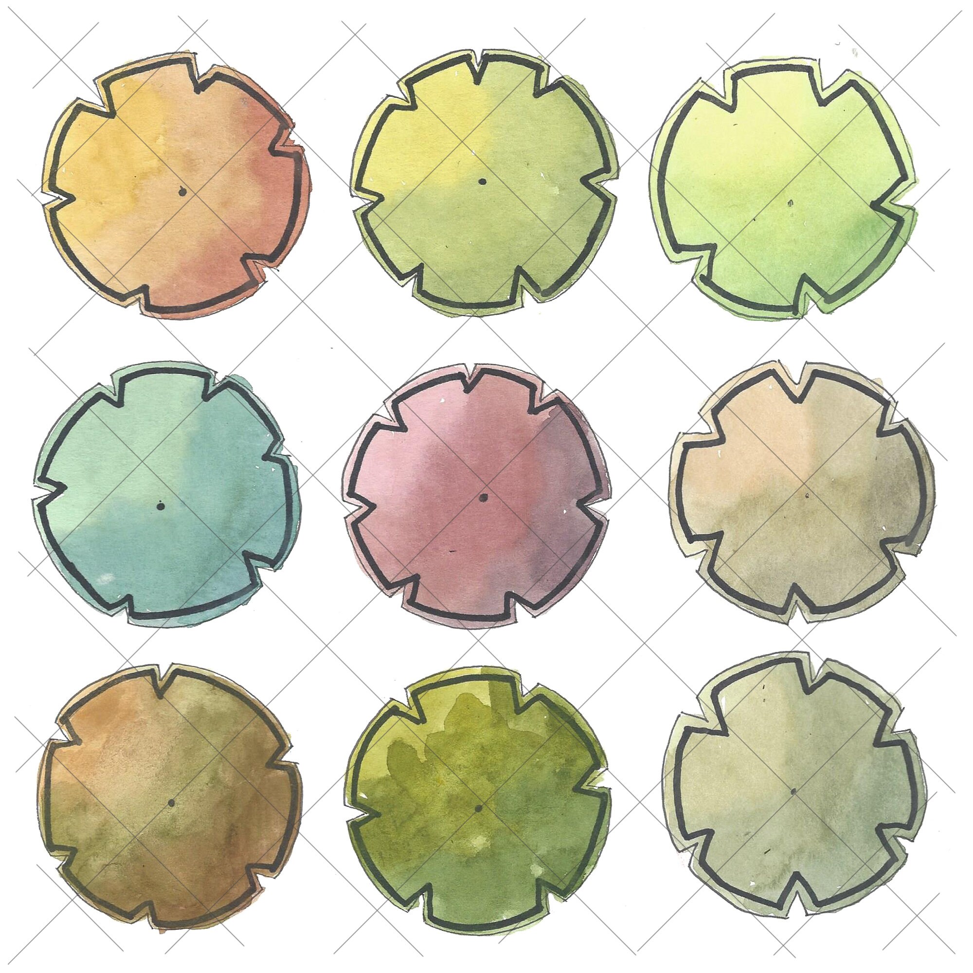 Landscape Graphics - Plan View Trees - Watercolor - Tree 015 - Etsy