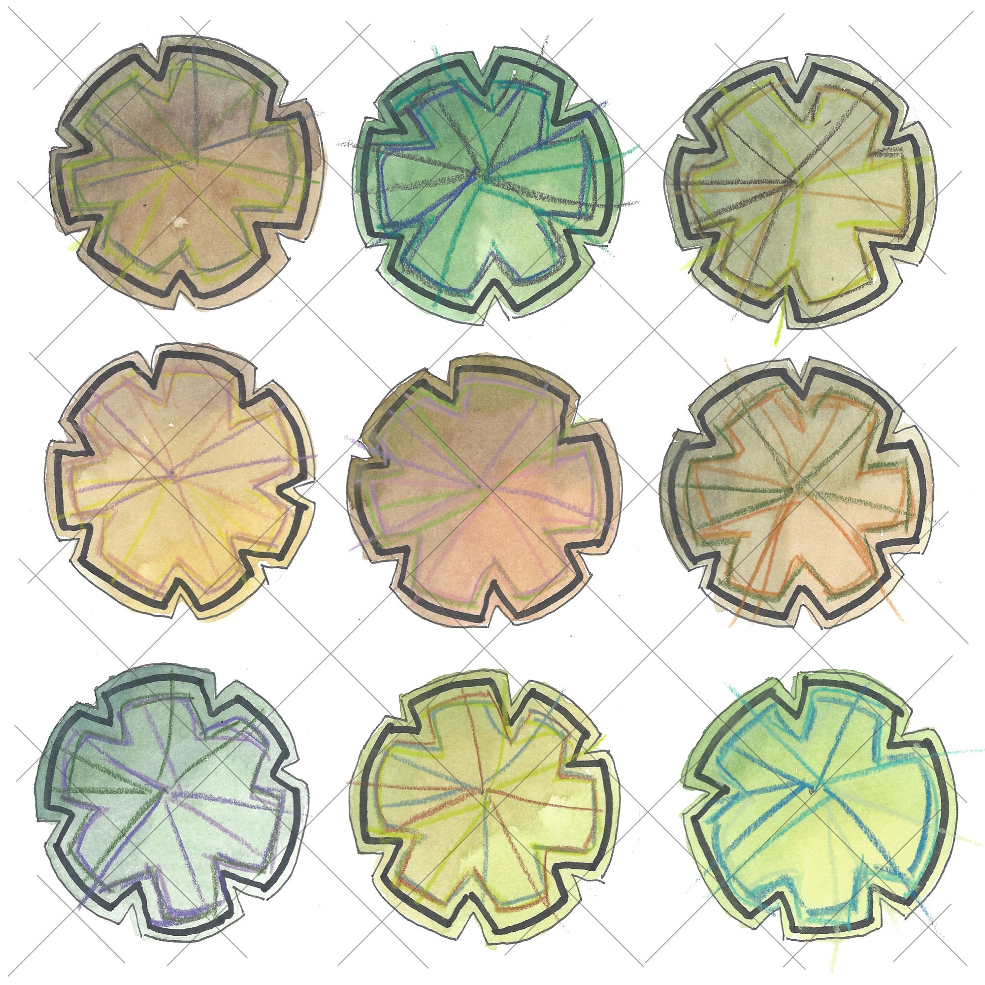 Landscape Graphics - Plan View Trees - Watercolor Pencil - Tree 015 - Etsy