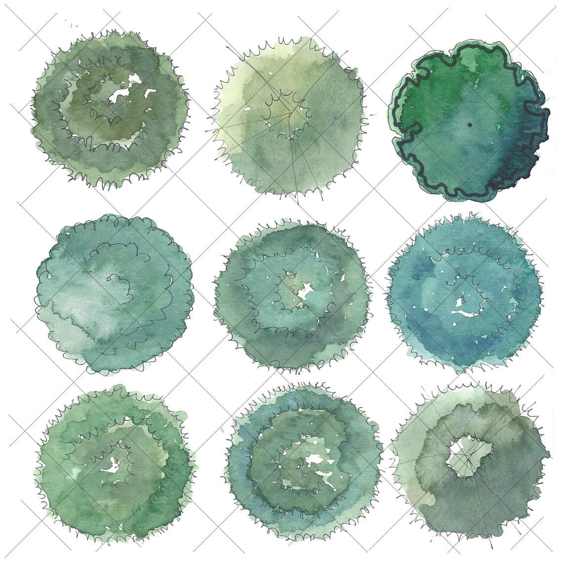 Landscape Graphics - Plan View Trees - Watercolor Pencil - Cool Green ...