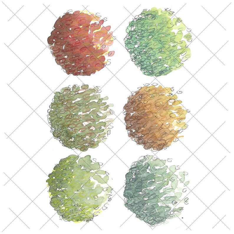 Landscape Graphics Plan View Trees Watercolor Pencil - Etsy