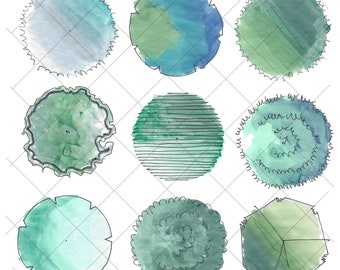 Landscape Graphics Plan View Trees Watercolor Bright - Etsy