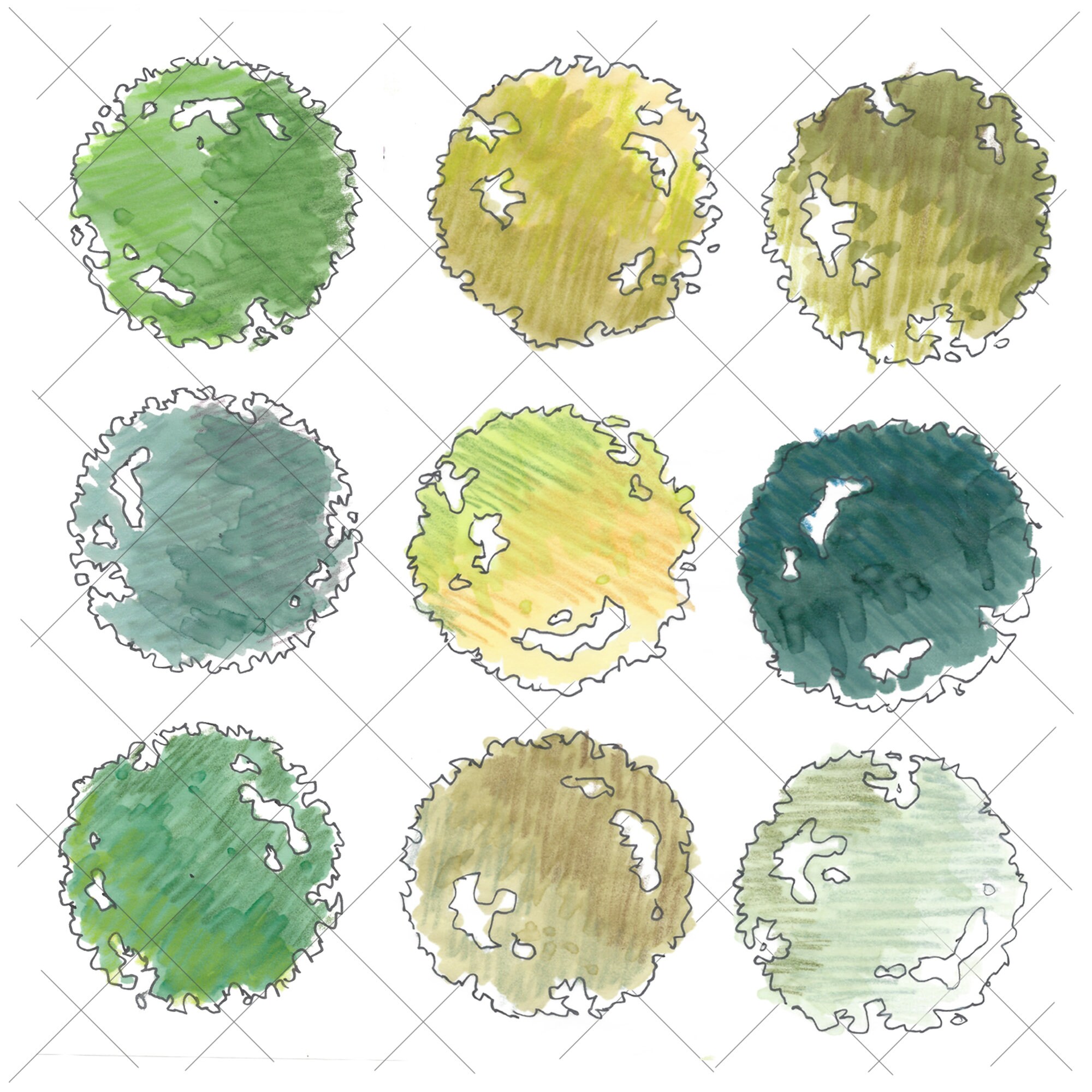 Landscape Graphics - Plan View Trees - Marker Pencil - Tree 001 - Etsy