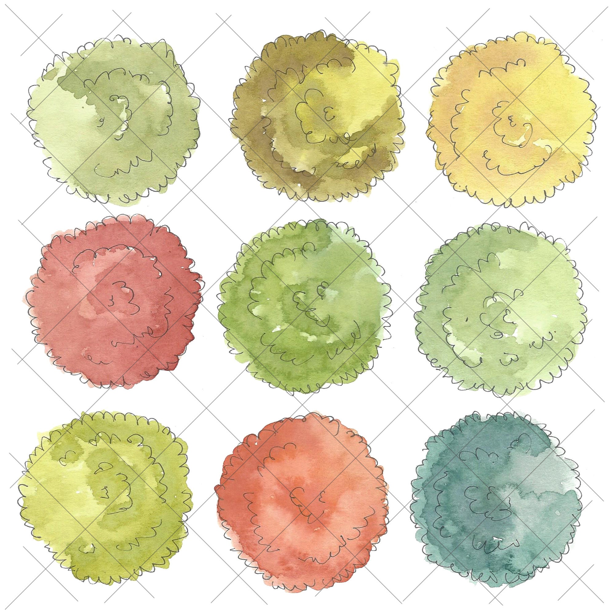 Landscape Graphics - Plan View Trees - Watercolor - Tree 005 - Etsy