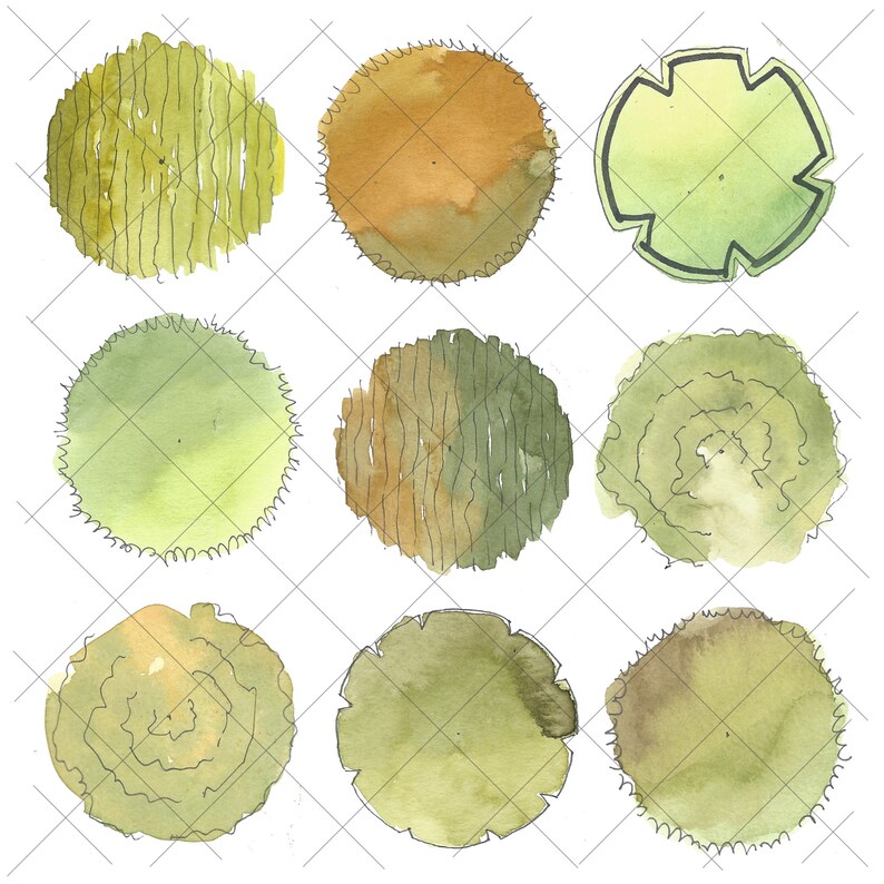 Landscape Graphics - Plan View Trees - Watercolor - Warm Green Variety ...