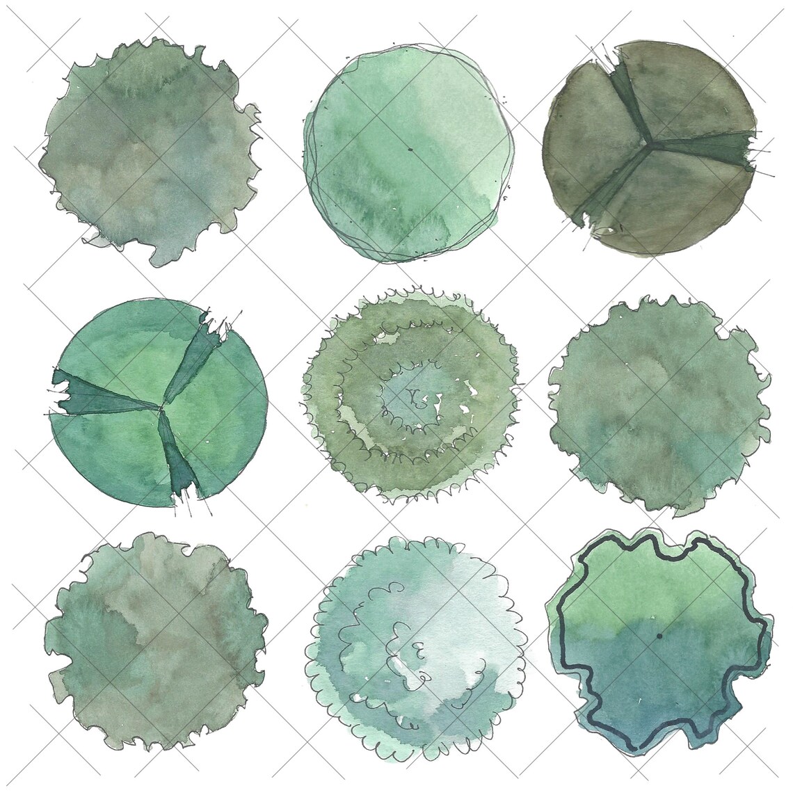 Landscape Graphics - Plan View Trees - Watercolor Pencil - Cool Green ...