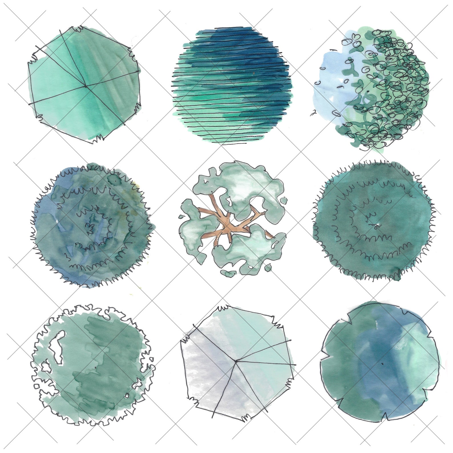 Landscape Graphics - Plan View Trees - Marker - Cool Green Variety - Etsy