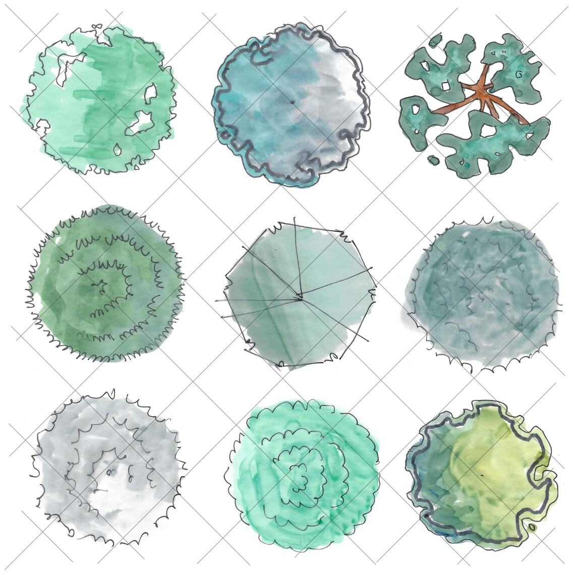 Landscape Graphics - Plan View Trees - Marker - Cool Green Variety - Etsy