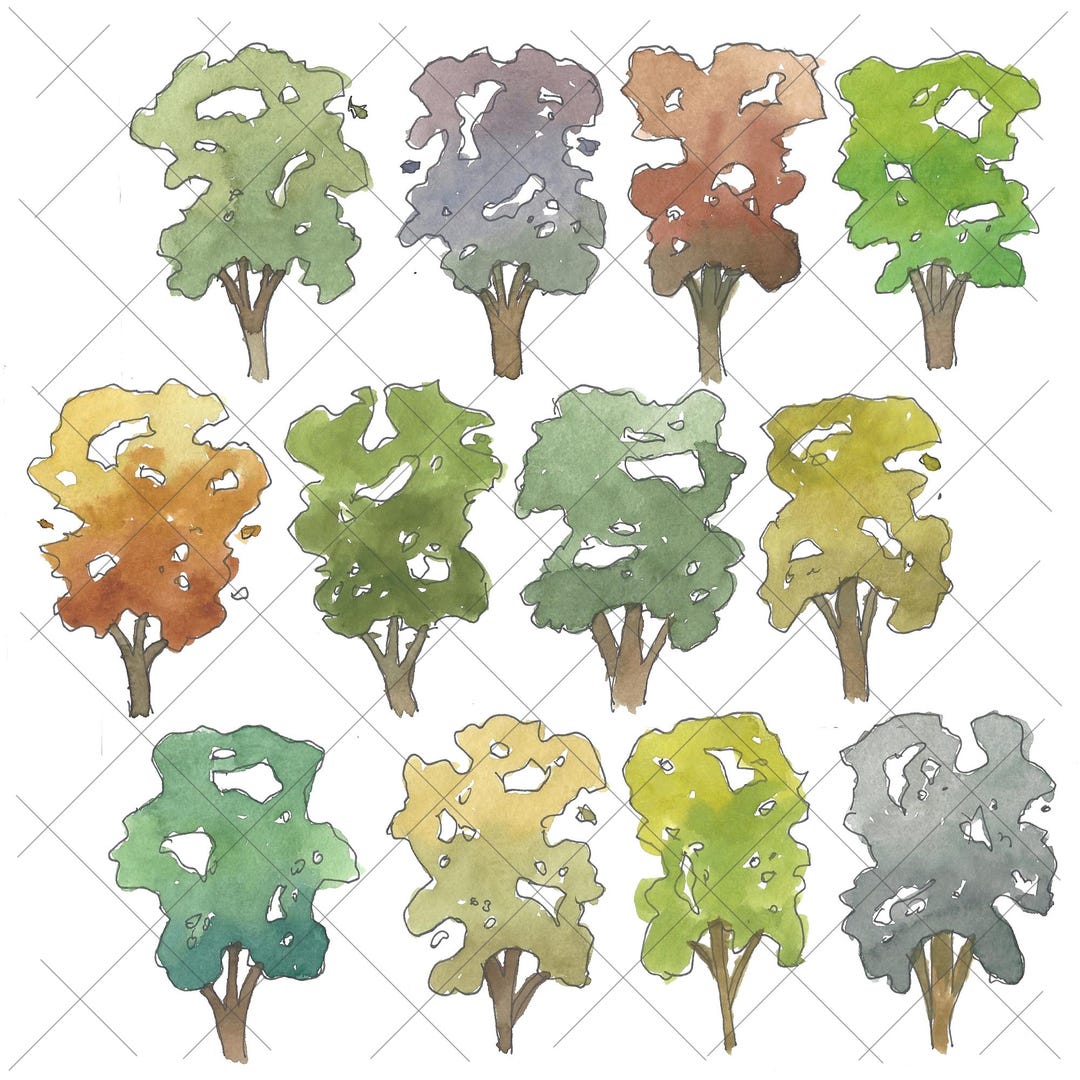 Landscape Graphics - Elevation View Trees - Watercolor - Tree 300 - Etsy