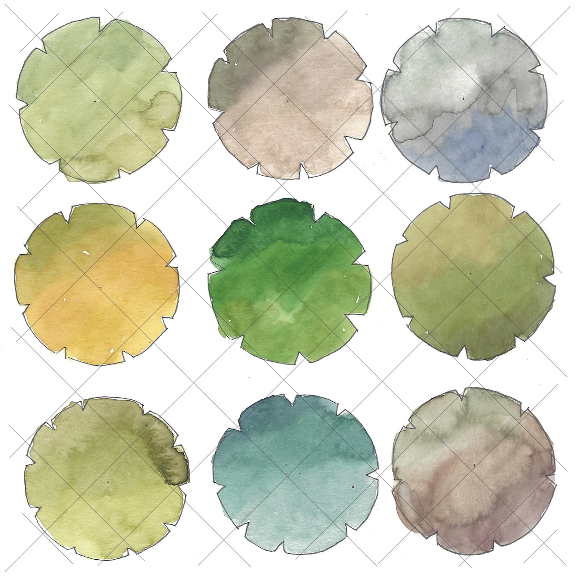 Landscape Graphics - Plan View Trees - Watercolor - Tree 017 - Etsy