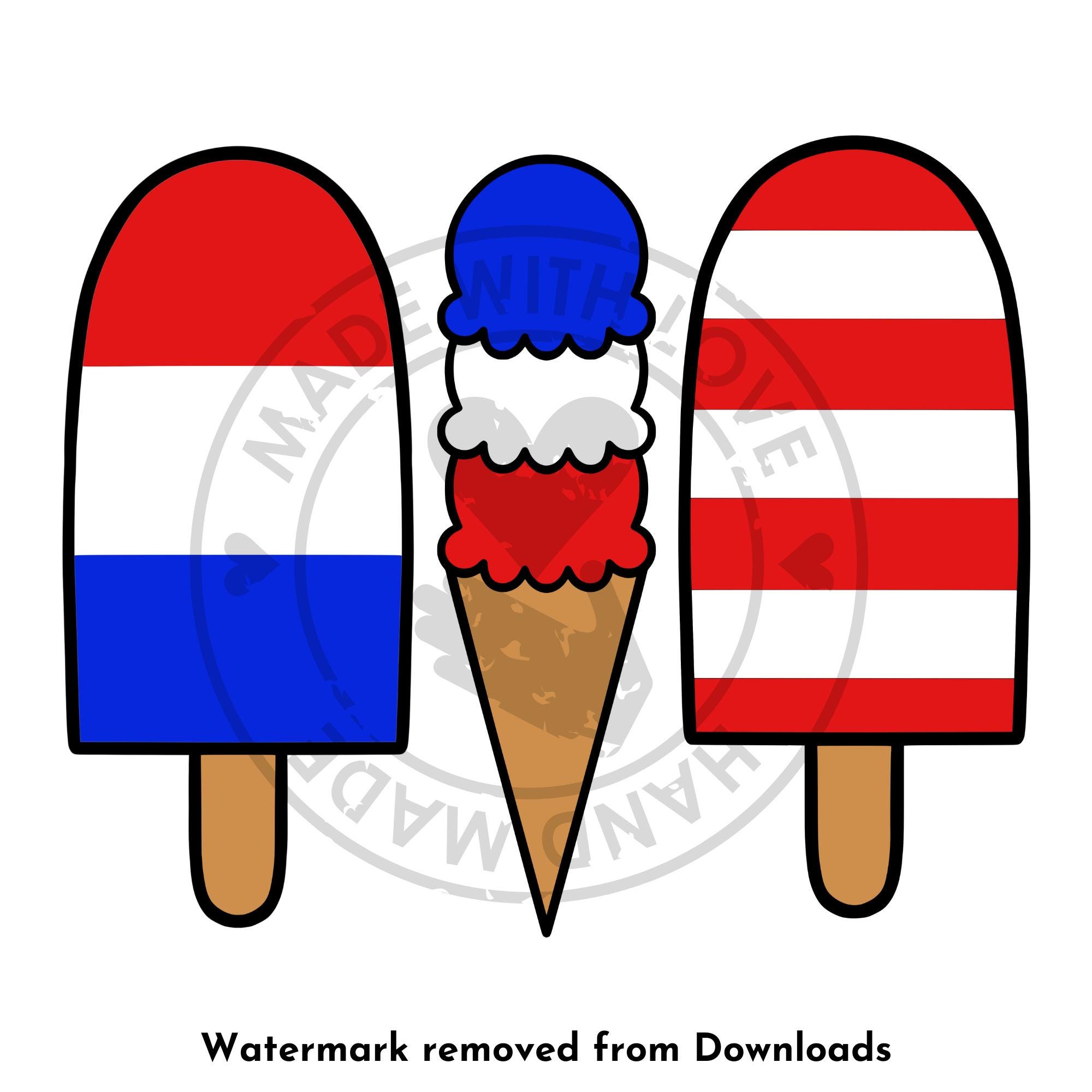 Patriotic Ice Cream SVG PNG Clipart | 4th of July Red White Blue ...