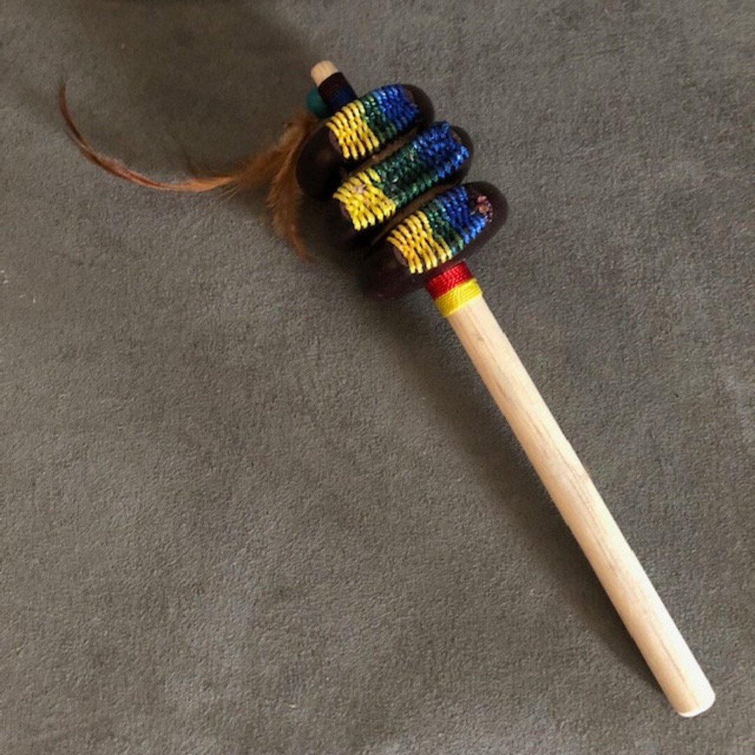 Shaman Rattle Handmade Natural Juju Nut, Feather & Wood Traditional ...