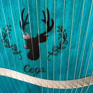 19 String Lyre Blue Green Mahogany String Instrument, Handmade Musical ...