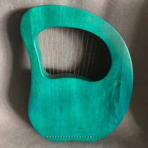 19 String Lyre Blue Green Mahogany String Instrument, Handmade Musical ...