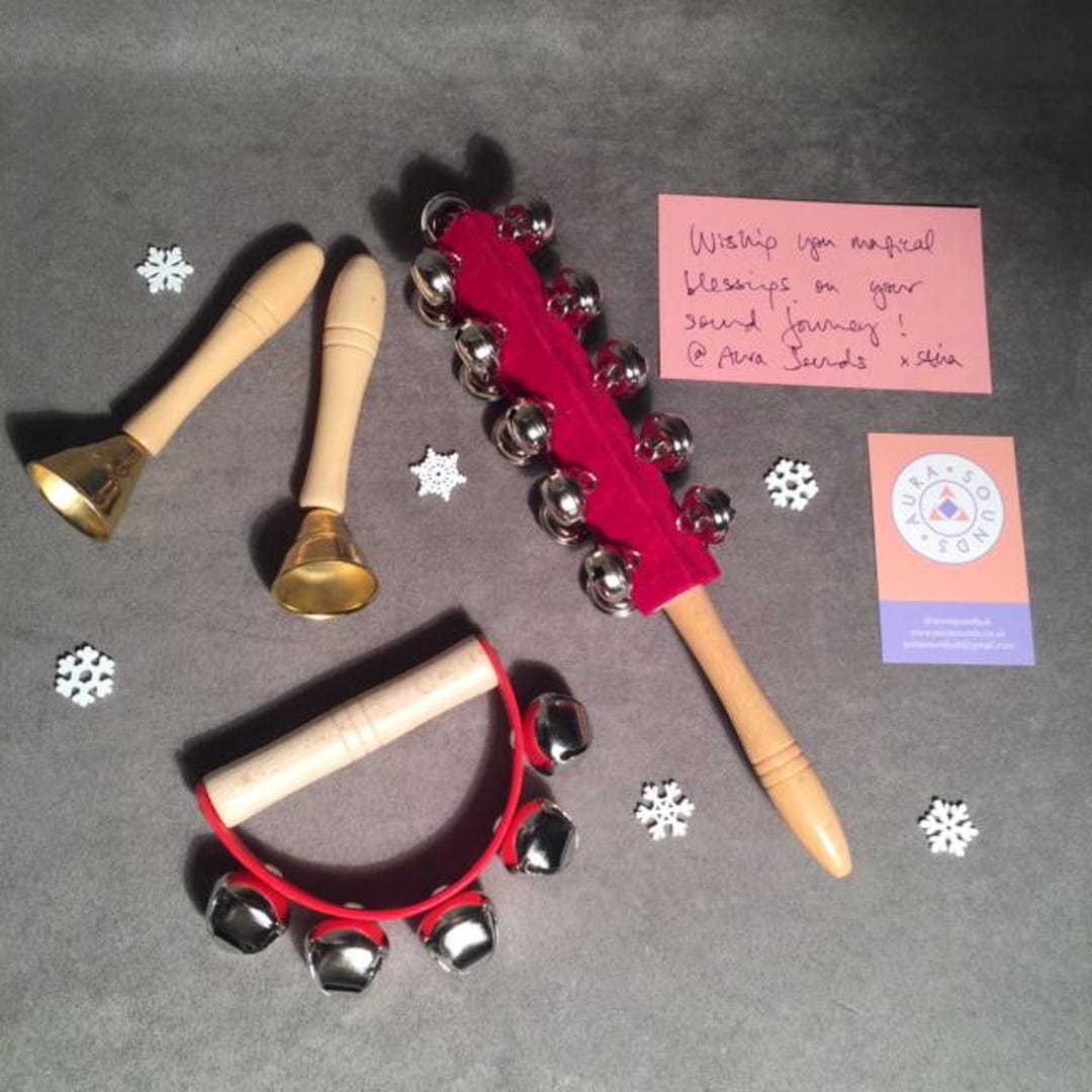 Mega Jingle Bells Gift Box Stick 26.5cm Wooden Handle | Xmas Handbells ...