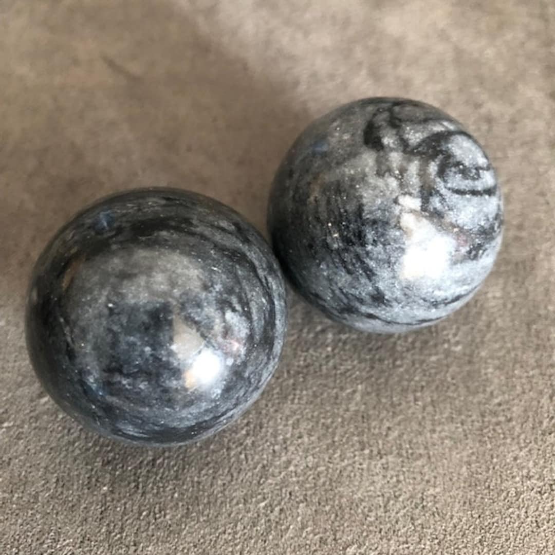 Set of Grey Marble Stress Balls Chinese Health Baoding Balls Pair ...