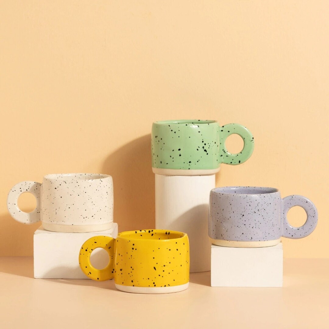 Ring Handle Ceramic Mug Coffee Mug Tea Mug Unique Shape Mug Hand Craft ...