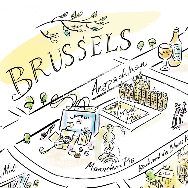 Illustrated Map of Brussels as a Giclée Print by Artist Inky Mitch (ian ...