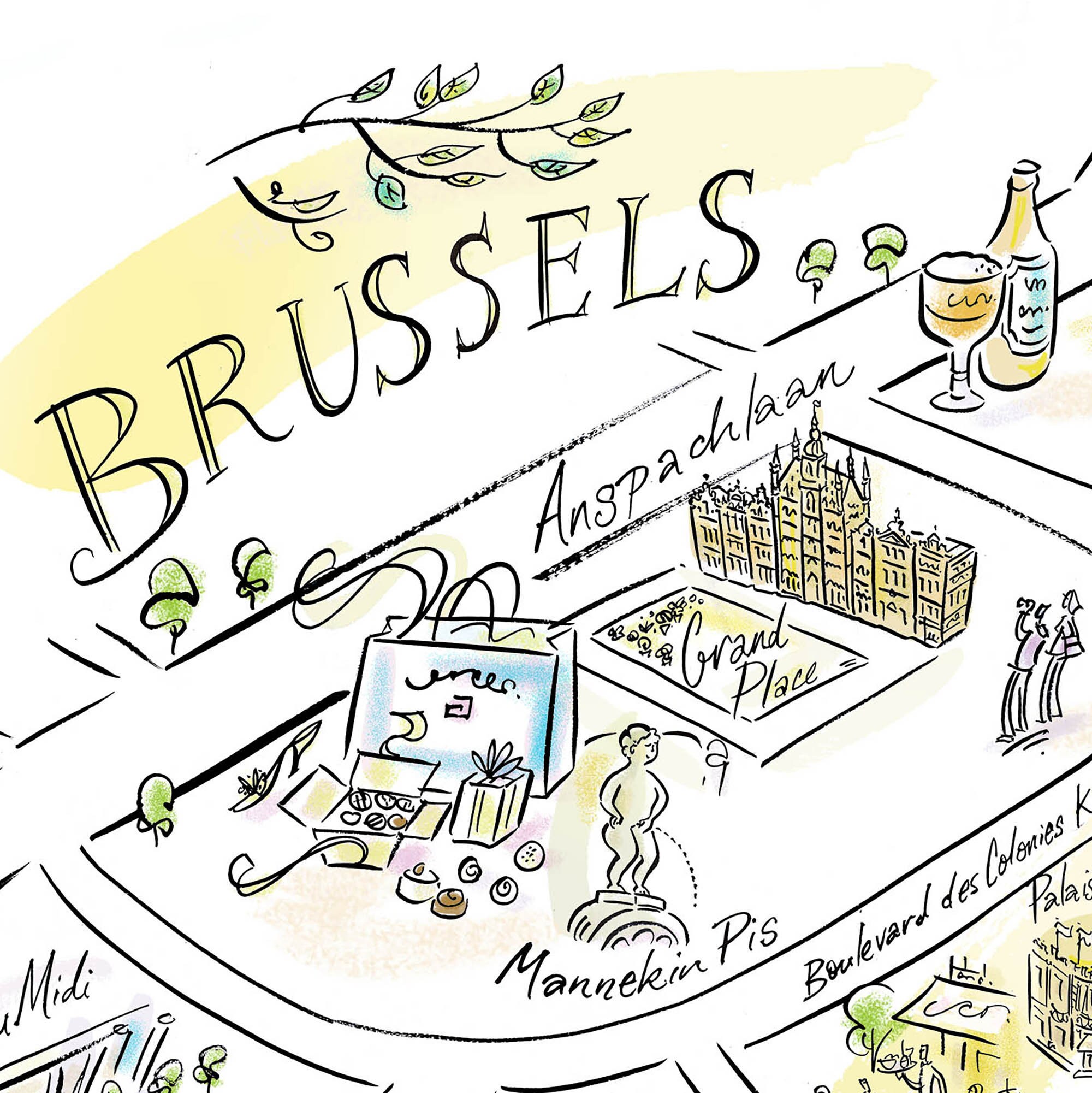 Illustrated Map of Brussels as a Giclée Print by Artist Inky Mitch (ian ...