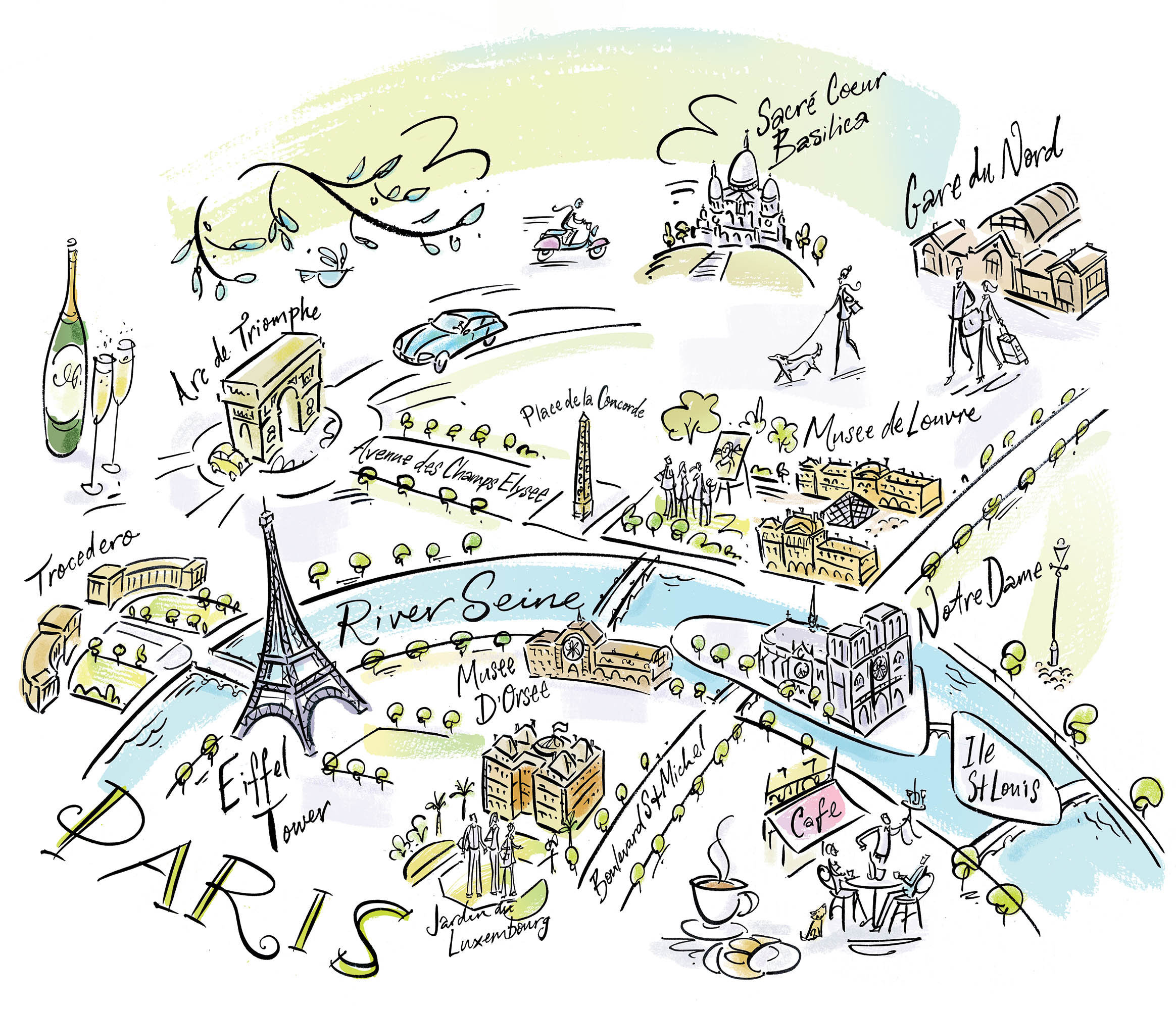 Illustrated Map of Paris- Signed Limited Edtion Print by Inky Mitch ...