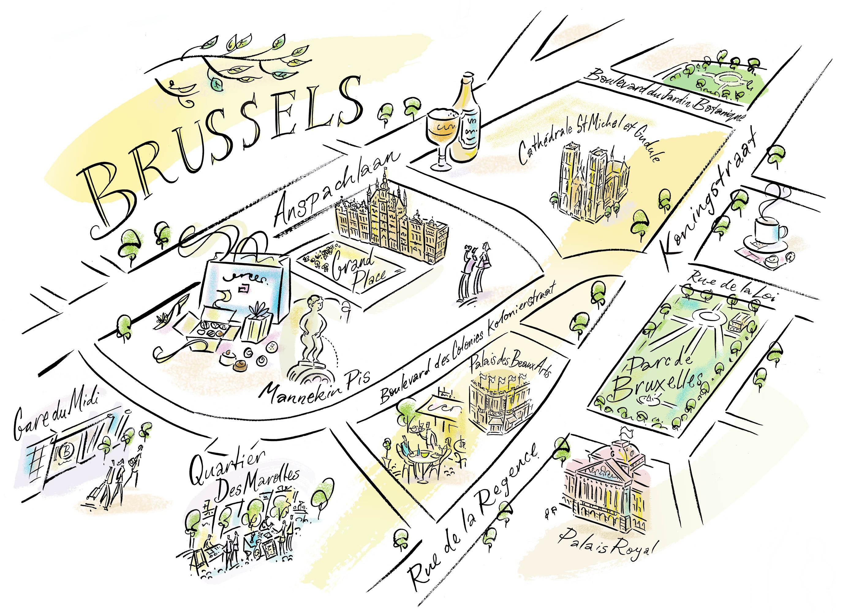 Illustrated Map of Brussels as a Giclée Print by Artist Inky Mitch (ian ...