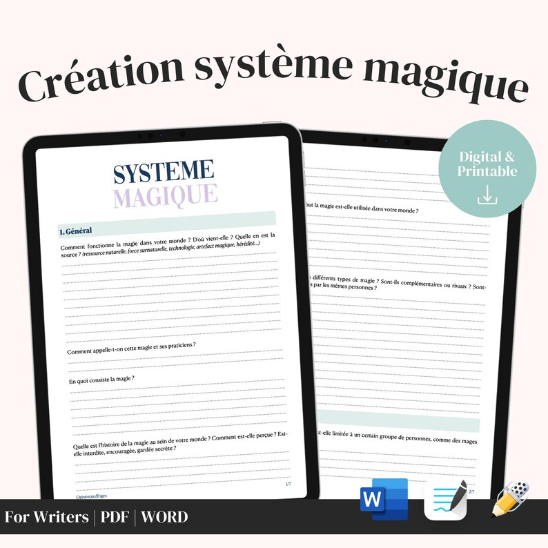 Magic System World Building Sheet French | Nanowrimo Writers Workbook ...
