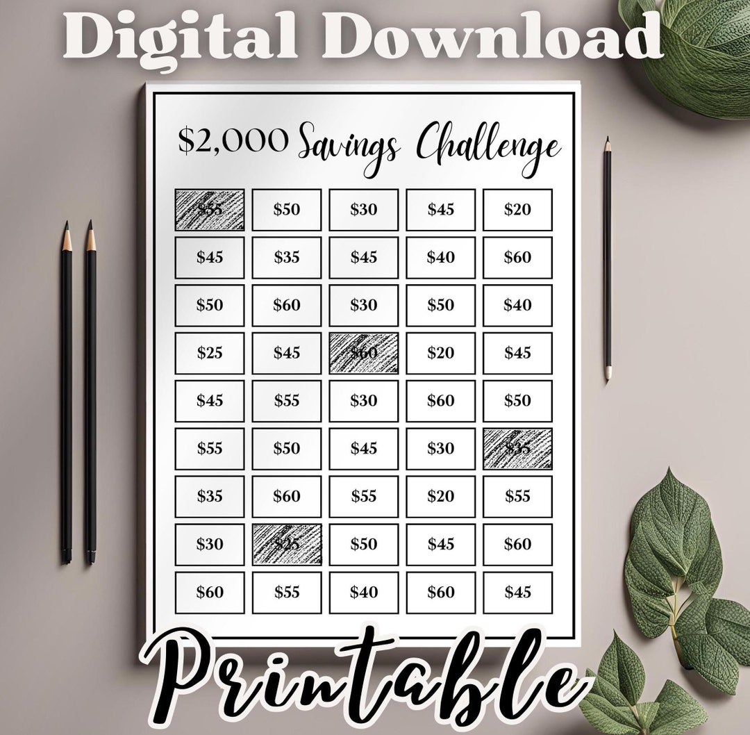 2K Savings Challenge Printable - 8x10 Digital Download - Budget Tracker ...