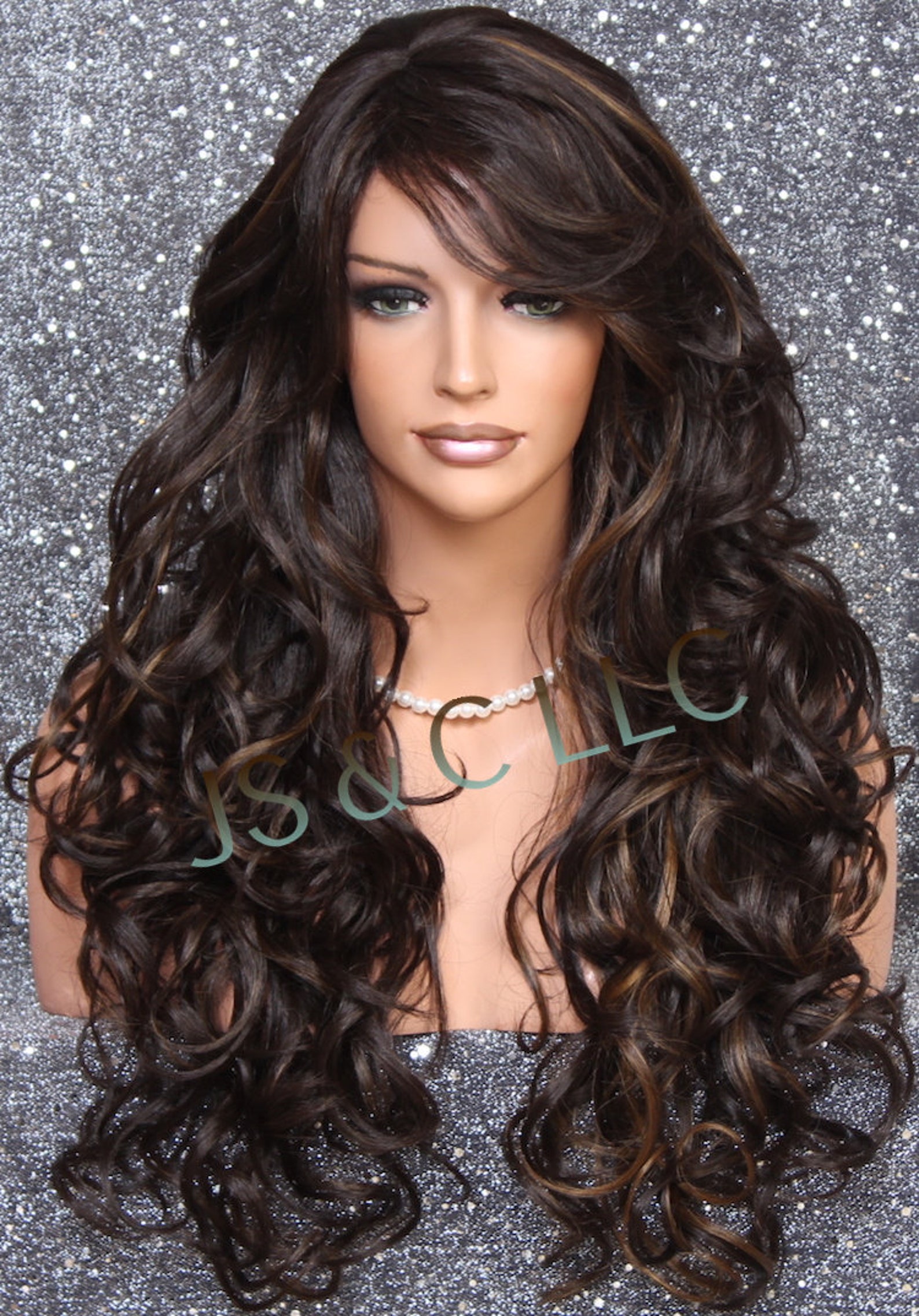 Brown Mixed Human Hair Blend Wig Layered and Curly Full Bangs - Etsy