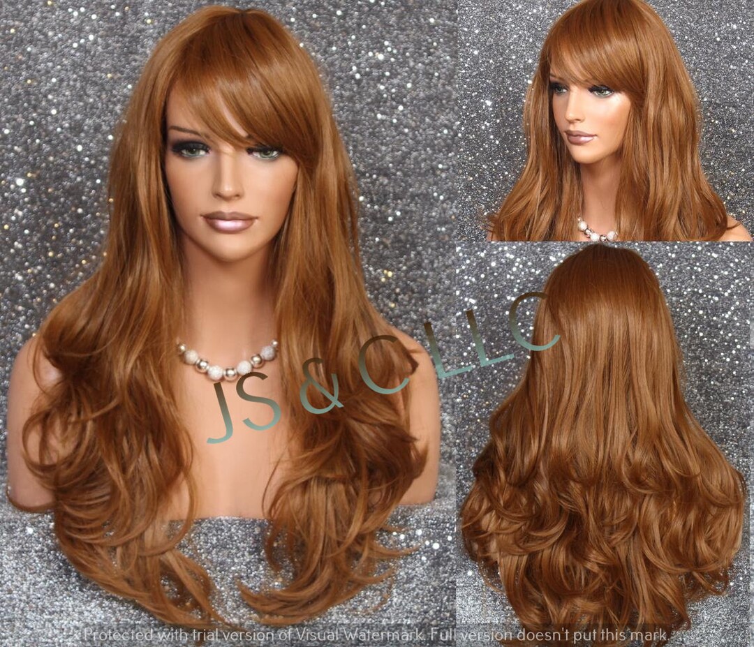 Strawberry Blonde Stunning Human Hair Blend Wig Long Layered Wavy Full Wig Heat Resistant Wavy N